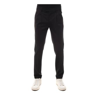 PT01 Pt01, Homme, Pantalons, Noir, Taille: XL Pantalon Plissé avec Ourlet Roulé en Laine