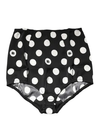 Dolce & Gabbana Womens Black Polka Dot High Waist Girdle Panty Underwear With White Dots Silk Elastane Clothing