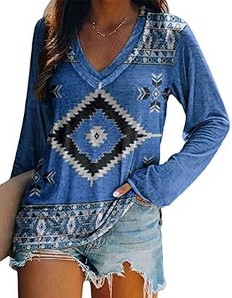 TOMWELL Hauts de Pull Manches Longues et imprimé géométrique décontracté pour Femmes Sweat à Capuche de Style Ethnique Cardigan Top Blouse Pull en Tricot Lâch