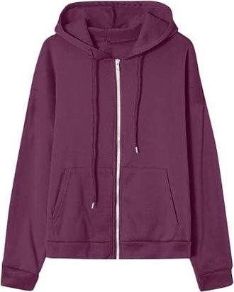 Generic Sweat-shirt &agrave; manches longues avec fermeture &eacute;clair pour femme - Cardigan uni pour l&eacute;t&eacute; - Veste de sport &agrave; capuche - Chemisier &agrave; capuche - Cardigan &agrave; 