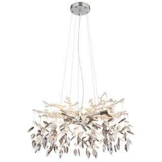 Globo Lighting Hängeleuchte Kronleuchter Esszimmerleuchte Wohnzimmerlampe, Chrom Glaskristalle rauchfarben, 8x LED 3,5W 350Lm warmweiß, H 120 cm