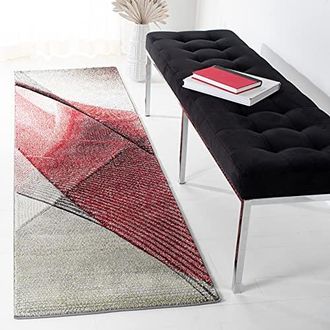 Safavieh Tapis Contemporain pour Salon, Salle à Manger, Chambre à Coucher - Hollywood Collection, Tapis à Poil Court, Gris et Rouge, 69 x 244 cm