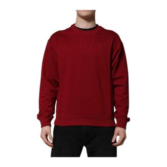 Dolce & Gabbana Gepr&auml;gter Logo Baumwoll-Rundhalspullover - - Knitwear - Herren - Rot - 2XL