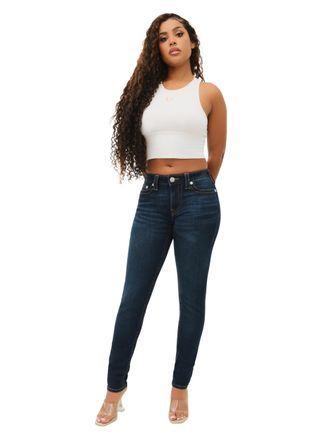 True Religion Damen Halle Mid Rise Super Skinny Fit Jeans Denim Single Needle Stitching, Indigo-Upgrade, 30
