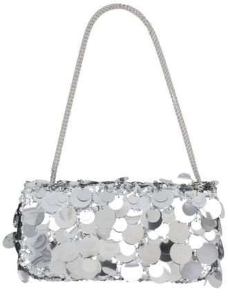 Paco Rabanne Womens Shoulder Bag Sparkle Baguette Silver Polyester Cotton Leather