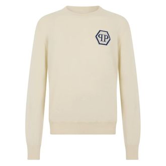 Philipp Plein Homme, Pulls, Beige, Taille: M Cashmere Roundneck Pullover Jacquard Hexagon