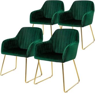 ML Design Set de 4 Chaises de Salle &agrave; Manger, Vert, Assise Rembourr&eacute;e en Velours, Pieds Dor&eacute;s en M&eacute;tal, avec Dossier et Accoudoirs Ergonomiques, Fauteuil