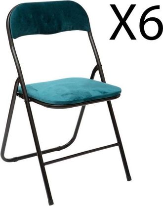 PEGANE Pegane - Lot de 6 chaises pliantes en m&eacute;tal bleu canard - Dimensions 44x48x79 cm - Hauteur assise 43 cm - Pour espaces r&eacute;duits