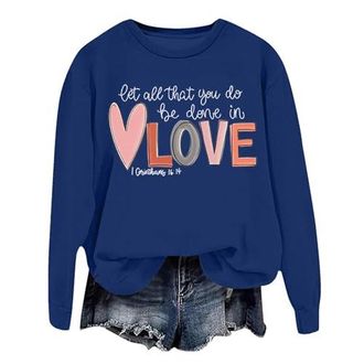 Generic Sweat à capuche à col rond imprimé coeur pour femme Automne Hiver 2026 Cadeau de Saint-Valentin, bleu, XXL