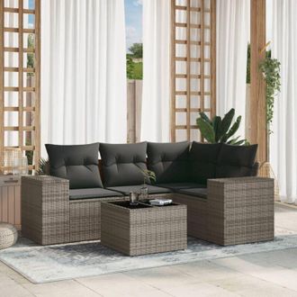 vidaXL Vidaxl - Salon de jardin 5 pcs avec coussins gris r&eacute;sine tress&eacute;e