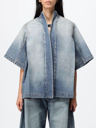 Alaia Reverse Cropped-Jeansjacke mit Kimono&auml;rmeln und Schalkragen