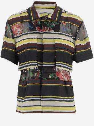 sacai Womens Shirt Striped Nylon With Sheer Details Multicolour Polyester