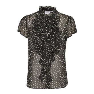 Saint Tropez Chemise &Eacute;l&eacute;gante &agrave; Pois &agrave; Manches Courtes - Femme - Blouses et Chemises - Noir - Taille: 36 FR