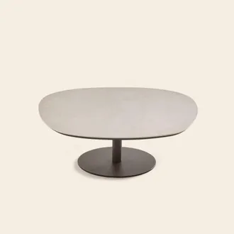 Madura Table Basse Ismeria Effet travertin et bronze - ECRU