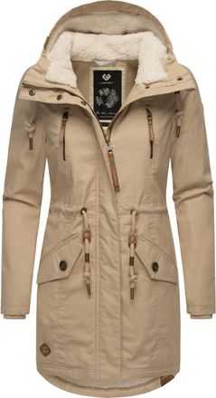 Ragwear Damen Mantel lange warme Winterjacke mit Teddyfell-Kapuze Elsie Intl Taupe24 Gr. 3XL