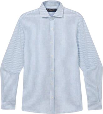 Brooks Brothers Homme, Chemises, Bleu, Taille: S Chemise en Lin Coupe Slim &agrave; Col Italien
