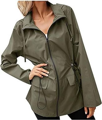 Generic Vestes pour femmes 2026 d&eacute;contract&eacute;es solides &agrave; capuche fermeture &eacute;clair coupe-vent manteau ceinture, vert militaire, XL