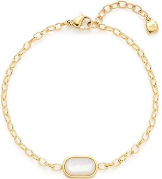 Leonardo Bracelet Tally - Bracelet chaîne en acier inoxydable doré - Chaîne dancre large avec aérées - Maillons ovales et élément en nacre - Longueur 18-21 cm 