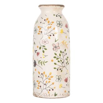 Clayre & Eef Vase &Oslash; 8x20 cm Beige Keramik Blumen