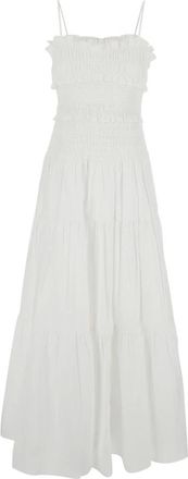 Michael Kors Femme, Robes, Blanc, Taille: 36 FR Smocked Cotton Poplin Maxi Dress