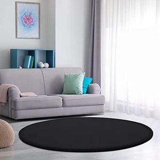 Paco Home Tapis Chambre Enfant Bebe Fille Garcon Moelleux Antidérapant Moderne, Dimension:80 cm Rond, Couleur:Noir