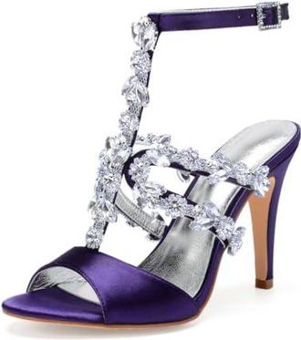 Generic Chaussures De Mariage À Talons Hauts pour Femme Mariée Stylet Talons Bout Ouvert Sandales Chaussures De Fête 10.5Cm,Dark Purple,41 EU
