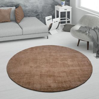 Paco Home Paco Home - Tapis De Salon Tapis Poils Ras Fait Main Motif Monochrome Moderne Doux Beige, 160 cm rond