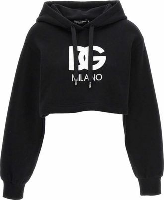 Dolce & Gabbana Femme, Sweatshirts et sweats &agrave; capuche, Noir, Taille: 38 FR Sweat &agrave; Capuche Logo Brod&eacute;