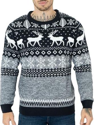 Noroze Christmas Mens Jumpers | Nordic Style Knitted Lightweight Reindeer Printed Jumper | Crew Neck Long Sleeve Pullover Top | Christmas Jumper Xmas Jumper 