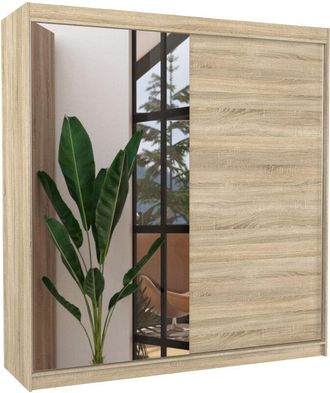 Les Tendances Les Tendances - Armoire moderne chambre adulte 2 portes coulissantes 1 naturel 1 miroir Davia 200cm