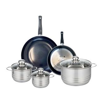 Fackelmann ELO 9736350 Batterie de cuisine 5 pièces, Ensemble de 2 Poêles de cuisson 24 et 32 cm et 3 faitouts 14, 16 et 24 cm Elo Prima Brillant, inox, inductio
