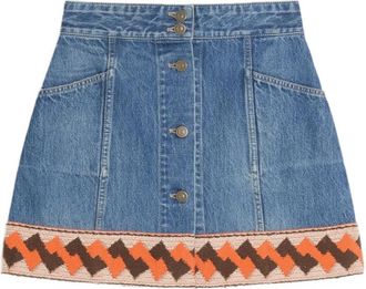 Valentino Garavani minijupe en jean à bords en jacquard - Bleu