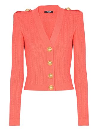 Balmain cardigan en maille torsadée - Rose