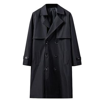 Generic Manteau Homme Hiver,Mens Anoraks - Printemps et Automne coupe-vent mi-longue double manteau ample version jeune style masculin polyvalent (Black, XXL)