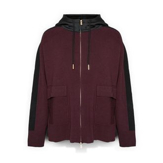 Elena Miro Kapuzenstrickjacke mit Rei&szlig;verschluss und Kontrastb&auml;ndern - - Sweatshirts & Hoodies - Damen - Rot - M