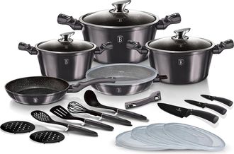 Berlinger Haus BH/7181-22 PCs K&uuml;chenbatterie mit abnehmbarem Griff, Metallic Line Carbon Pro