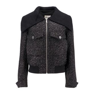 Self Portrait Femme, Vestes, Noir, Taille: 34 FR Veste avec effet lurex et bordures c&ocirc;tel&eacute;es