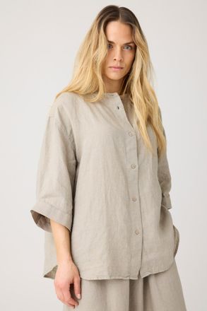 Knowledge Cotton Apparel Damen vegan Hemd Leinen Twill Yarndyed Beige