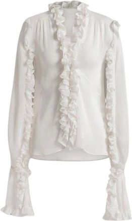 Alberta Ferretti Femme, Blouses et Chemises, Blanc, Taille: 36 FR Blouse en cr&eacute;pon de soie avec volants