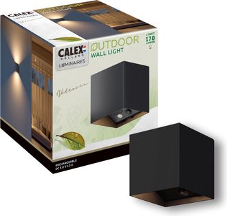 Calex Volterra Wandleuchte, für Außen & Innen, warmweißes Up & Down Licht, Akku aufladbar mit USB-C, kabellos, Bewegungsmelder, wasserdicht, Schwarz