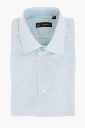 Corneliani Short-sleeved Linen and Cotton Shirt with Standard Collar size 37