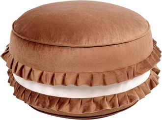 Beliani Pouf Moderne en Velours 50 x 50 x 30 cm Rond Rembourr&eacute; EPS Forme de Macaron Accessoire Enfant Marron Marot