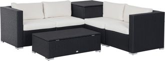 OUTSUNNY 6 TLG. Polyrattan Gartenmöbel Set Sitzgarnitur mit Kissen Sitzgruppe Gartenset Sofagarnitur Lounge Tisch mit Stauraum Stahl Luxus Schwarz+Creme