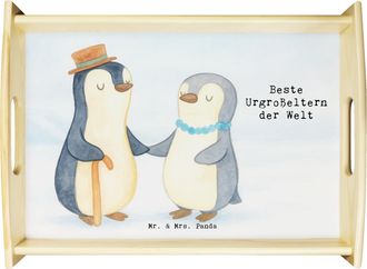Mr. & Mrs. Panda Tablett Pinguin Beste Urgro&szlig;eltern der Welt Design - Geschenk, Oma, Serviertablett, Mitbringsel, Geburtstag, Holztablett, Geschenkidee, Bester, Bett, 