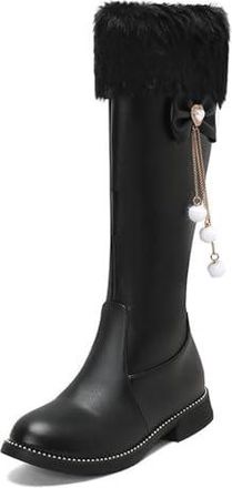 Generic Bottes de neige confortables &agrave; talon plat pour femme - Bout rond - Fermeture &eacute;clair lat&eacute;rale, Noir, 38.5 EU