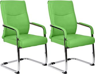 Clp 2er Set Besucherstuhl ergonomisch Hobart, Freischwinger mit Armlehnen, Kunstleder gepolstert Chromgestell, Konferenzstuhl B&uuml;ro, Farbe:gr&uuml;n, Material:K