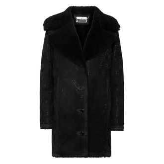 Philipp Plein Femme, Manteaux, Noir, Taille: 40 FR Shearling Oversize Coat Strass Monogram