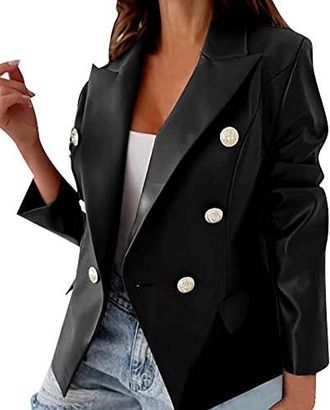 Generic Vestes dautomne et dhiver &agrave; manches longues &agrave; double boutonnage pour femme 2026, Noir, XXL