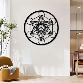 Generic Metall-Wandkunst, Metatron-W&uuml;rfel-Dekor, Heilige Geometrie f&uuml;r Wohnzimmer, Schlafzimmer, B&uuml;ro, Yogaraum (Schwarz, 47 x 47 cm)