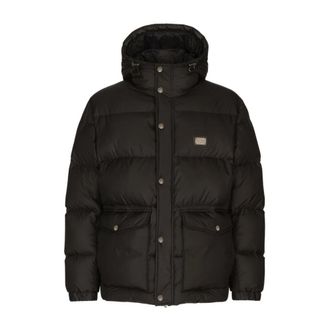 Dolce & Gabbana Schwarzer Gepolsterter Mantel mit Logodesign - - Jackets - Herren - Schwarzk - 2XL